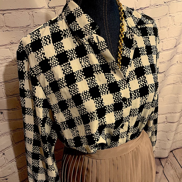 Alia | Tops | Vintage Alia Navy Check Button Down Blouse | Poshmark
